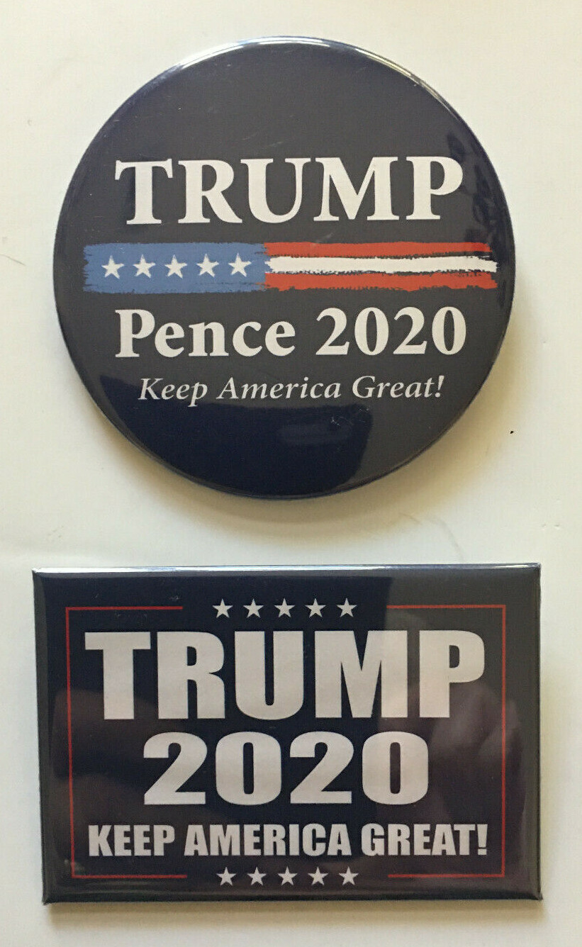 Large TRUMP PENCE 2020 3" Round and TRUMP 2020 2"X3" Campaign Buttons ...