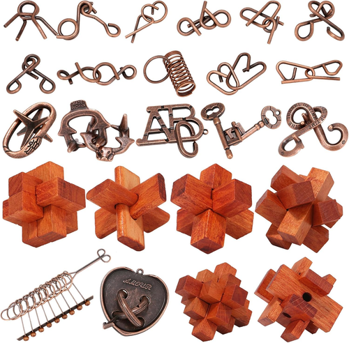 24 Pcs Brain Teaser Puzzles for Adults - Metal Puzzles 3D Puzzle Game ...