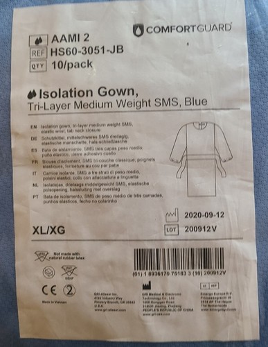10 Pack Isolation Gown AAMI Level 2 Comfortguard XL Tri-layer Medium ...