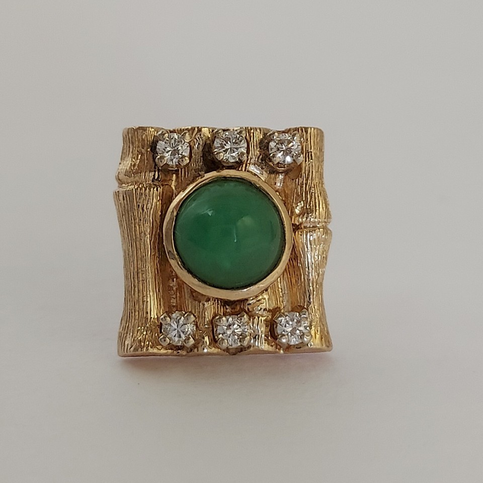 Vintage 14k Jade Diamond Tie Tac/Lapel Pin. 1/2" Square. 6mm Jade ...