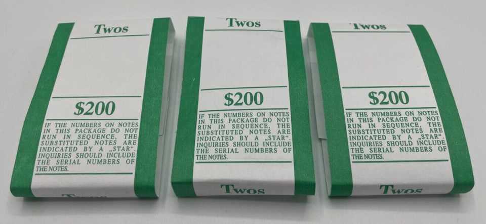 LOT of 3 $2 BEP Money Straps Cash Currency Bands Bank Bills Holds 100 ...
