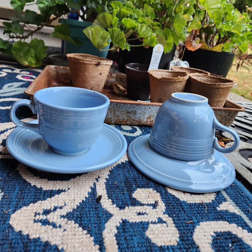2 Retired Fiesta Periwinkle Blue Tea Cup and Saucers Sets Fiestaware ...