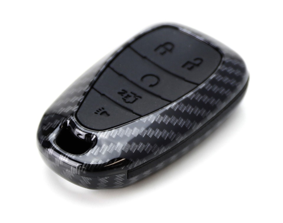 Carbon Fiber Pattern Smart KeyFob Shell w/Black Silicone Keypad Button ...