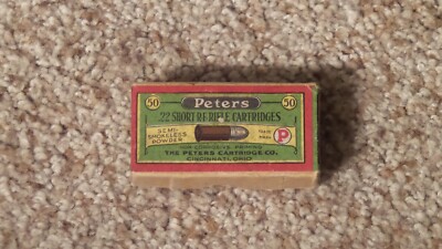 Vintage Peters .22 Short Rim Fire 2-Piece Ammo Shell Box Empty ~RARE ...