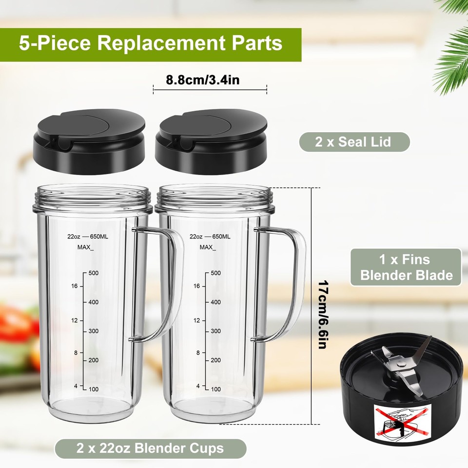 UBYNID 2 Pack Magic Bullet Blender Cups, Tall 22oz Cup with Flip Top ...