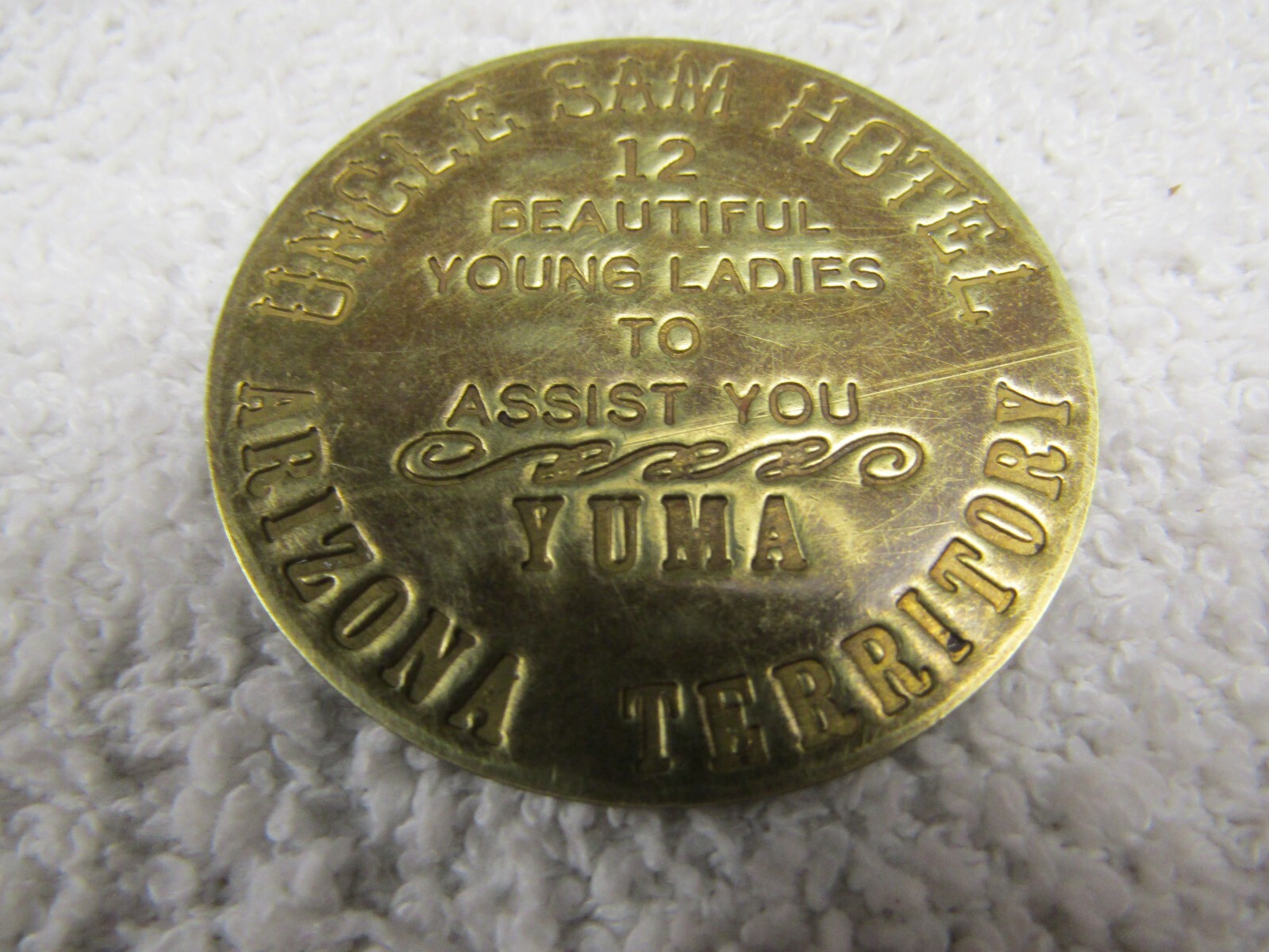 VINTAGE BRASS SALOON BROTHEL RISQUE TOKEN COIN UNCLE SAM HOTEL YUMA ...