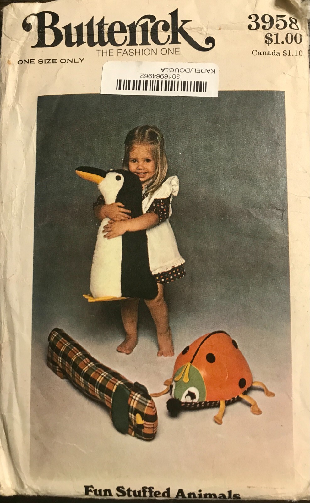1975 BUTTERICK #3958 - CHILDS STUFFED PENGUIN - LADY BUG & DOG SEWING ...