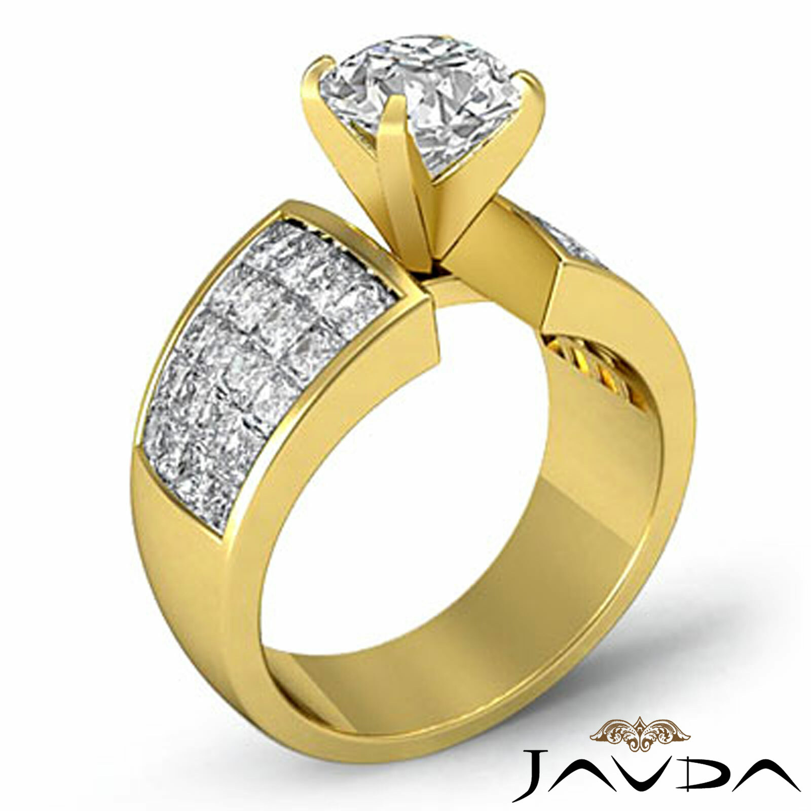 4 Prong Invisible Setting Round Diamond Engagement Wedding Ring GIA H ...