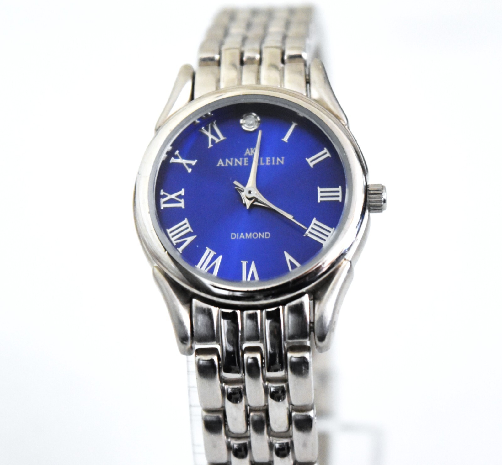 ANNE KLEIN DIAMOND Roman Numerals Blue Dial - Silver-… - Gem
