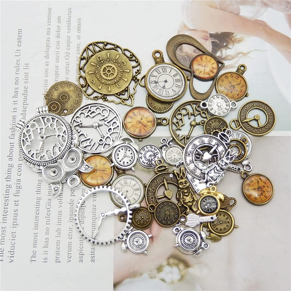 Steampunk Clock Charms Antiqued Bronze Silver Jewelry Supplies Mixed ...