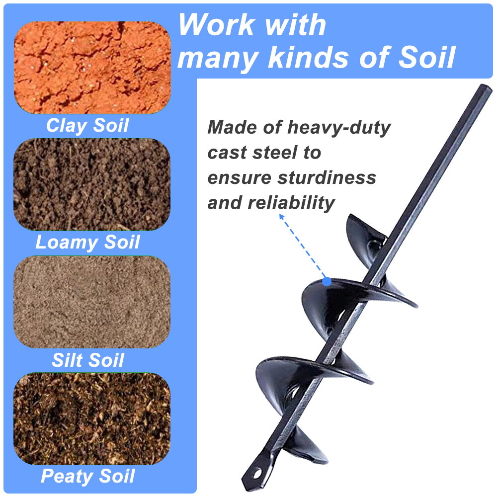 Planting Auger Spiral Hole Drill Bit Garden Soil Yard Earth Bulb Hole ...