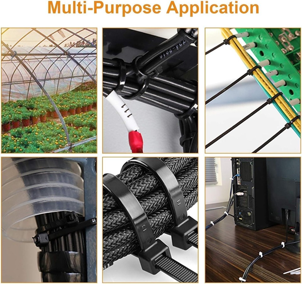 100 Pack Releasable Reusable Zip Ties Nylon Cable Heavy Duty Wire Self ...