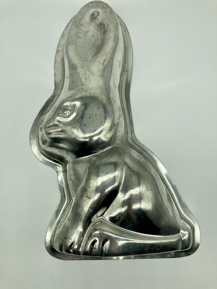 Vtg Rare Fisko Tinware Metal Easter Bunny Rabbit Cake Mold 12.5”~ W ...