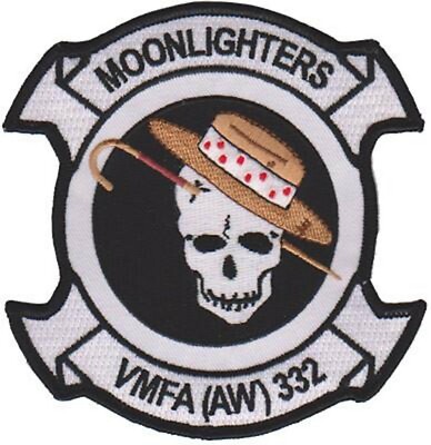 4.5" MARINE CORPS VMFA(AW) 332 MOONLIGHTERS SKULL WHITE EMBROIDERED ...