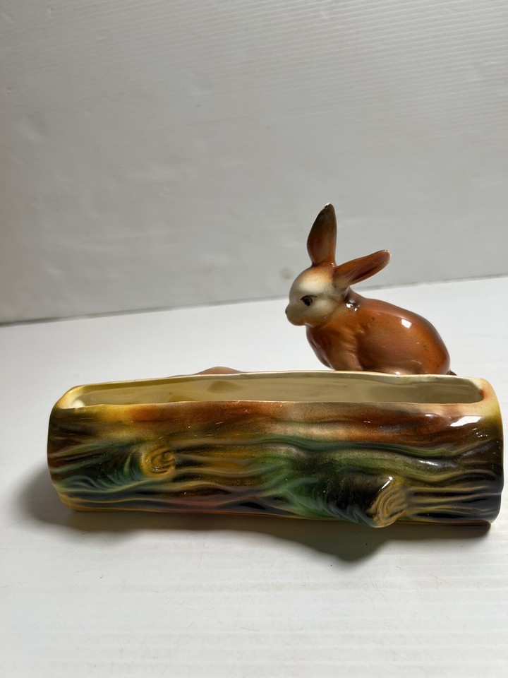 1950’s AACP Kalmar Australian Pottery Trough Ceramic Rabbit On Log Vase ...