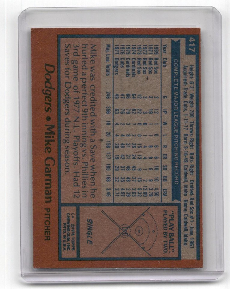 Mike Garman 1978 Topps #417 - K4709 | eBay