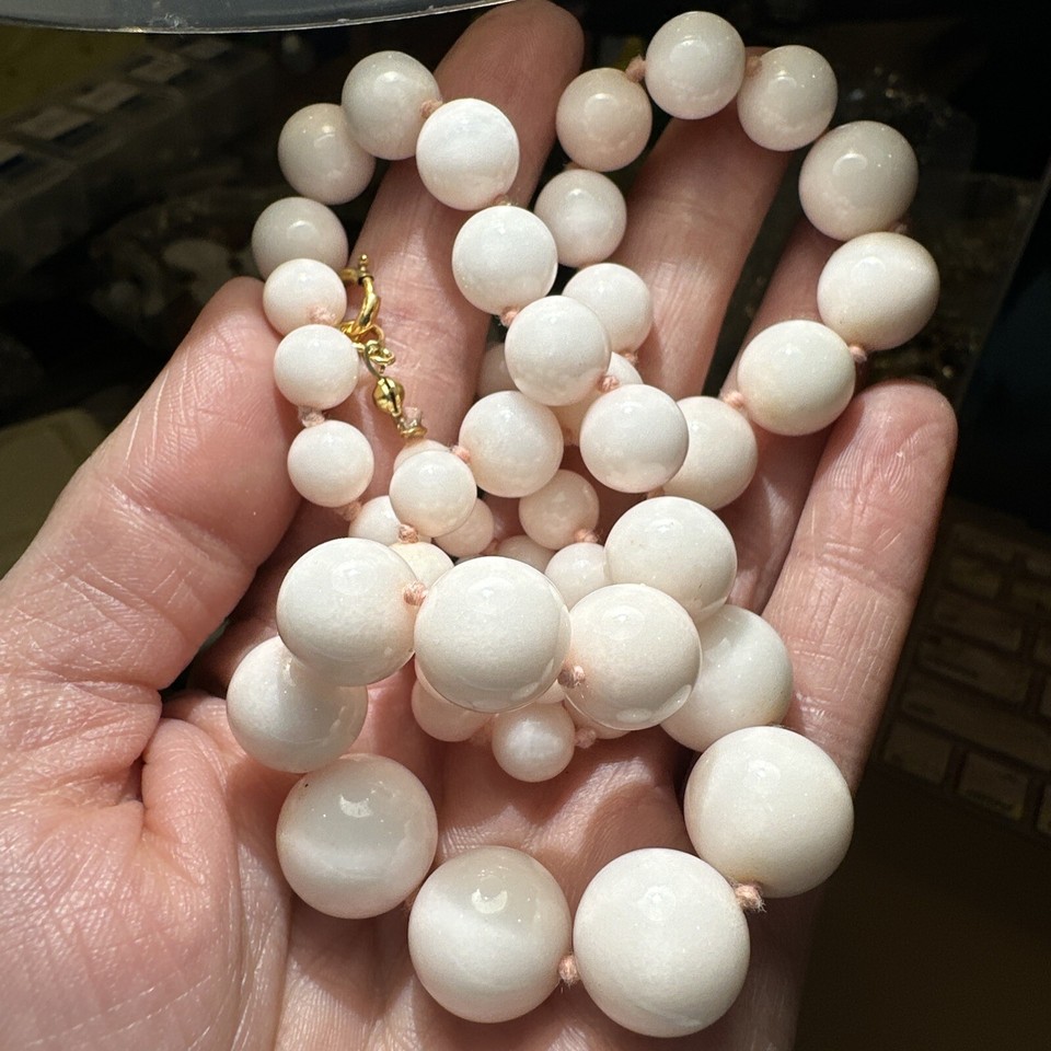 Rare Vintage White Pink Mutton Fat Jade Carved Stone Knotted 83.3g ...