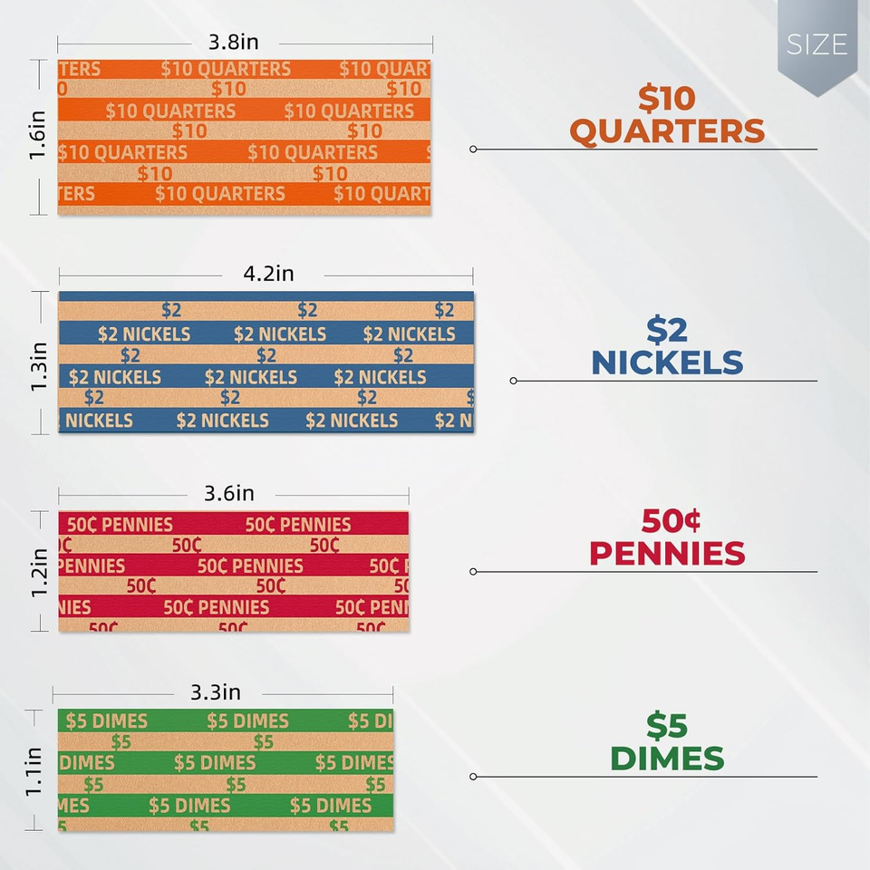 Coin Wrappers Assorted 500 Flat Stripped Coin Roll Wrappers for All ...