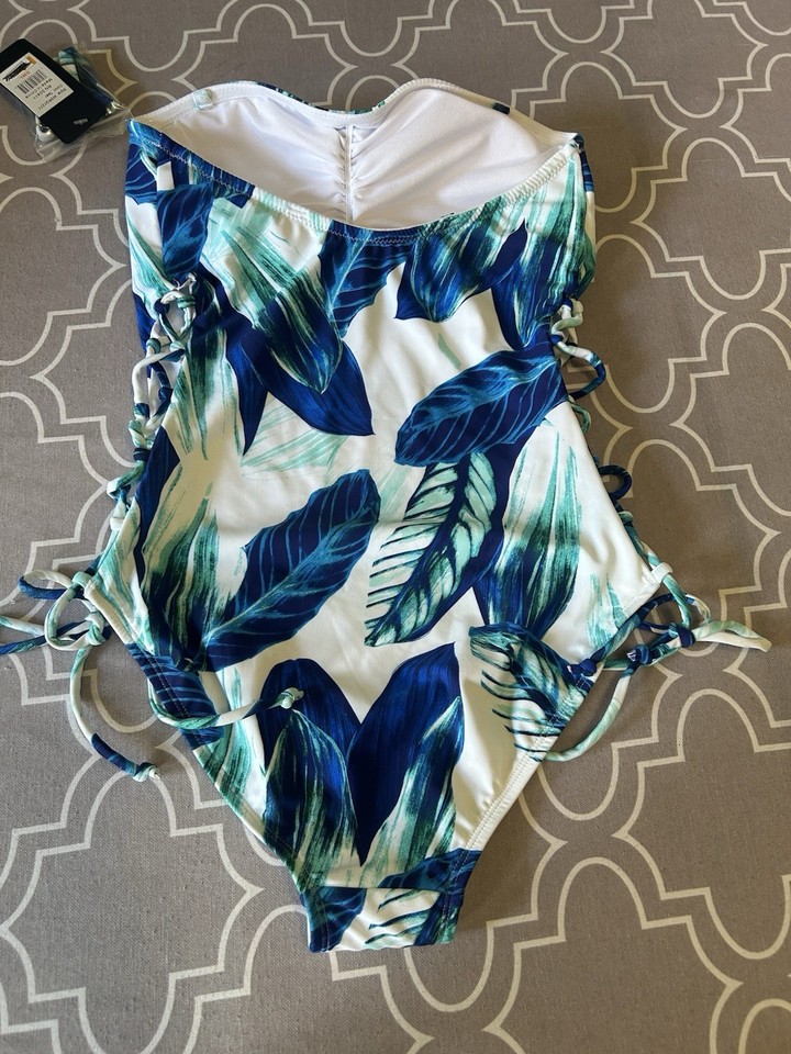 NEW Rachel Roy Swim Suit SMALL Swim Wear Side Lace Up Leaf One Piece ...