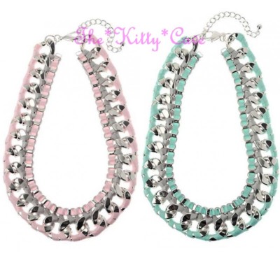 Chunky Heavy Silver Retro Oval Curb Chain Pimp Gangster Wag Silk Ribbon ...