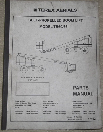 TEREX TB60 TB66 SELF PROPELLED AERIAL BOOM LIFT PARTS MANUAL BOOK ...