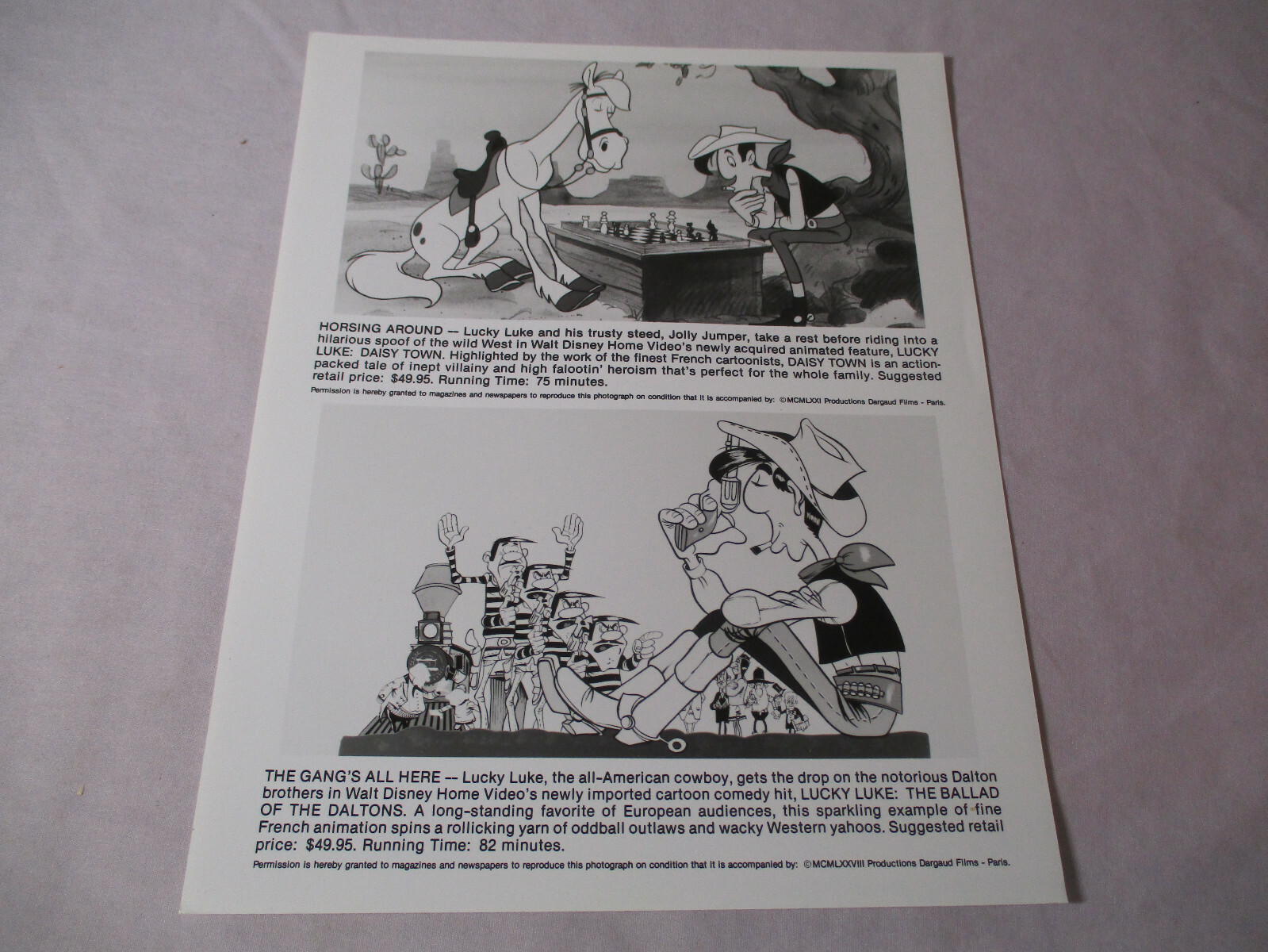 1978 Promo 8x10 Photo LUCKY LUKE Animated DARGAUD FILMS Paris DISNEY ...