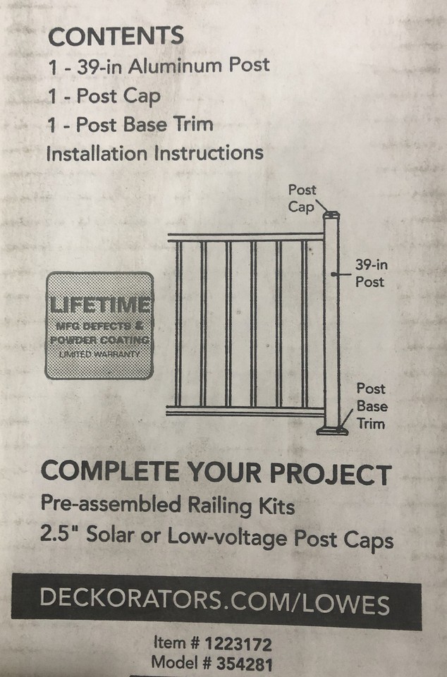 Deckorators 2-1/2” Square x 39” Tall Textured White Aluminum Deck Post 354281 | eBay