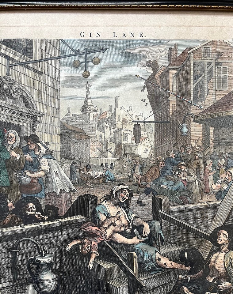 Antique William Hogarth Beer Street & Gin Lane Hand-Coloured Engravings C1800 | eBay UK