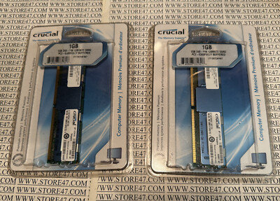 NEW NOS 2pcs Crucial 1GB 240-Pin DIMM 128Mx72 DDR2 PC2-5300 Fully ...