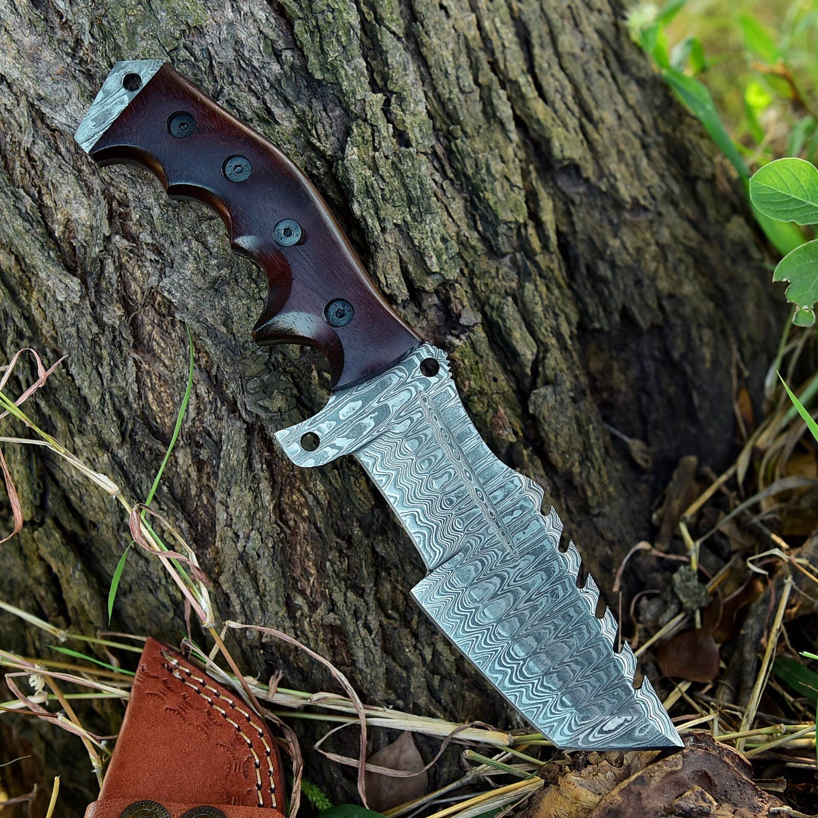 HANDMADE FORGED DAMASCUS STEEL TRACKER HUNTING KNIFE SURVIVAL CAMPING ...
