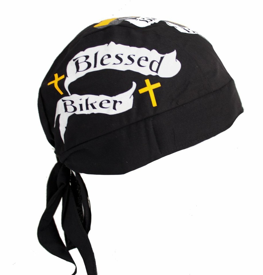 Cross, Christian Doo Rag Black Motorcycle Skull Cap Religious Chemo ...