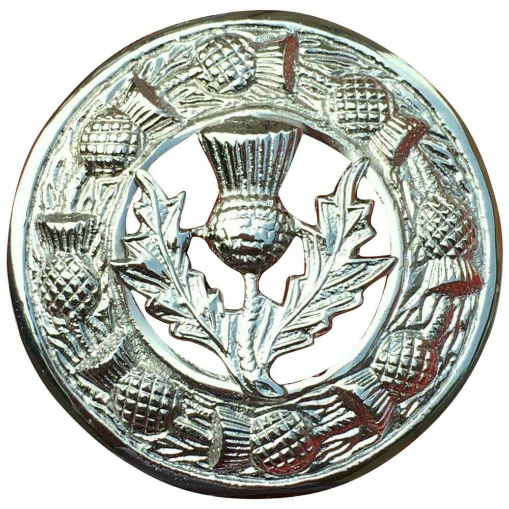 Kilt Fly Plaid Brooch Thistle Crest Chrome Finish 3"/Scottish Fly Plaid ...