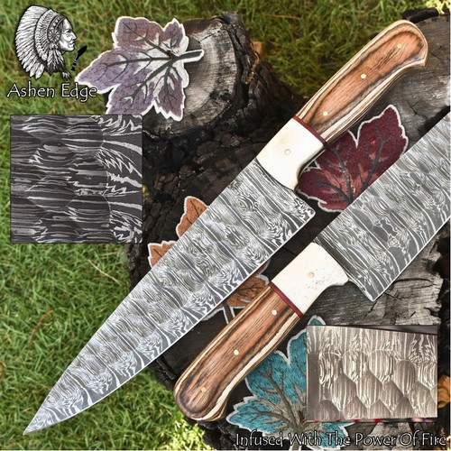 Ashen Edge Custom Chef Knife Twist Damascus Olive Wood Tactical Razor ...