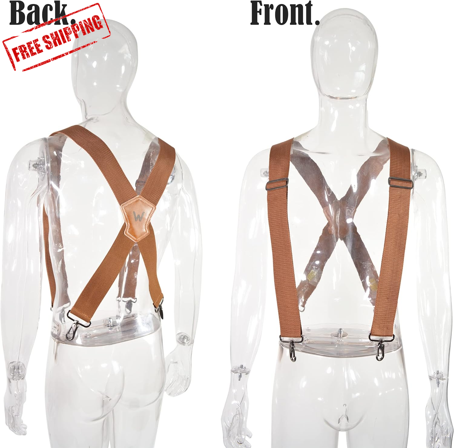 Brown 2 Inch Wide Suspenders Heavy Duty Work Swivel Suspenders for Men ...
