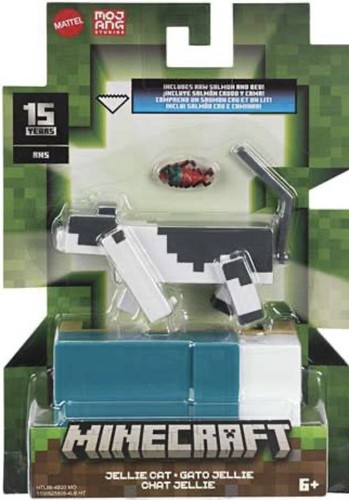 Minecraft Jellie Cat 3.25" Figure with Raw Salmon & Bed | eBay