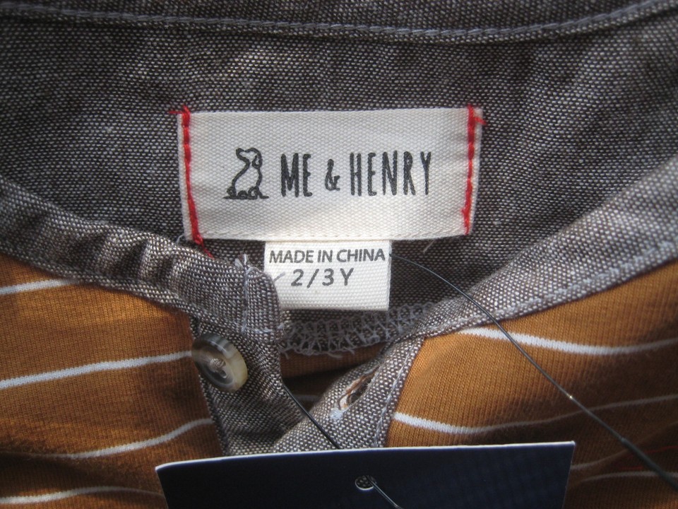 NEW ME & HENRY Henley Stripe Boy’s Tee Brown Gray Long Sleeve 2-3 years ...