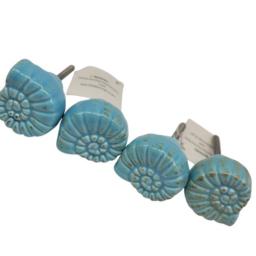 (4) Ceramic Sea Shell Nautical Turquoise Knob Rustic Kitchen Cabinet Drawer Pull | eBay