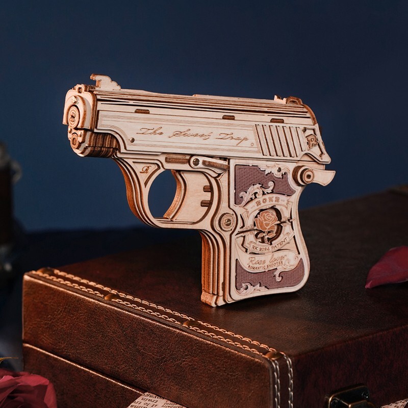 ROKR 3D DIY Wooden Puzzle Pistol Mechanical Gun Model Toy for Boy Teen ...