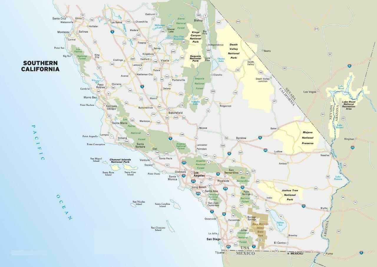 SOUTHERN CALIFORNIA ROAD MAP POSTER PICTURE PHOTO PRINT los angeles ...