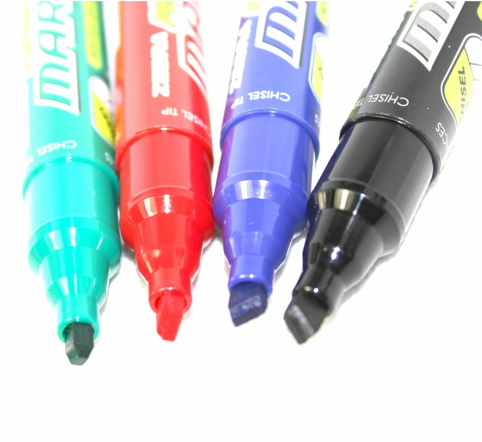 Zebra Permanent Marker Pens - Chisel tip - 5mm - Assorted - Pack of 4 ...