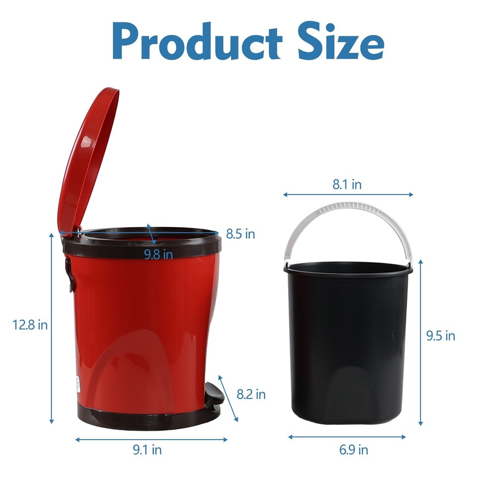 2.1 Gollon/ 8 Liter Small Trash Can with Step Pedal, Plastic Garbage ...