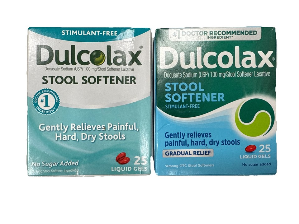 LOT OF 2 Dulcolax Stool Softener 25ct. Stimulant-Free, Gradual Relief ...