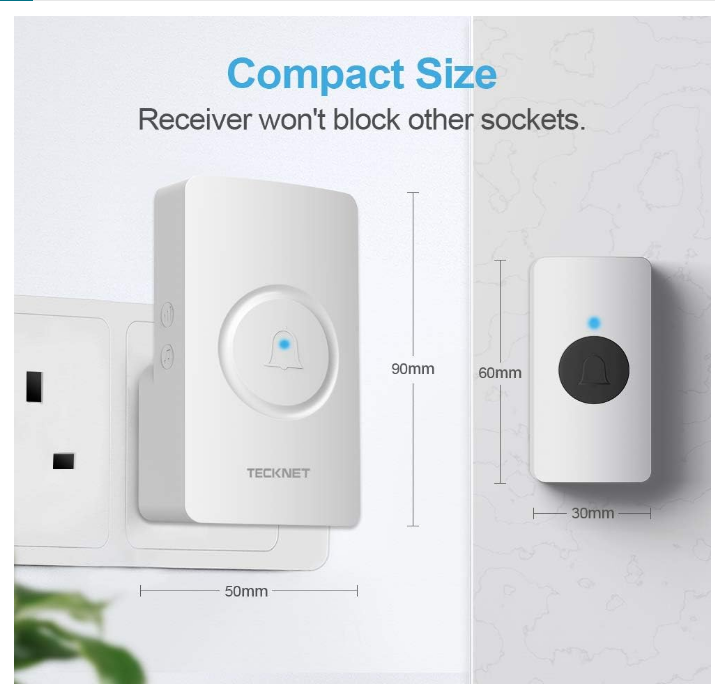 TECKNET Wireless Doorbell, Door Bells Cordless Plug in IP65 Waterproof ...