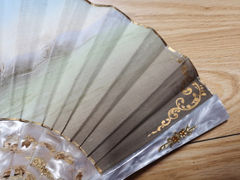 Vintage European Hand Painted Love Romantic Scene Fan | eBay