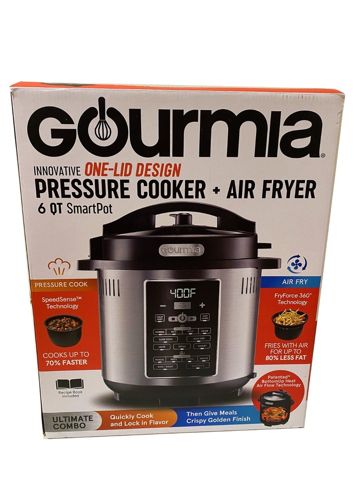 Gourmia Pressure Cooker Air Fryer 6Qt SpeedSense FryForce360 Tech. 15 T ...