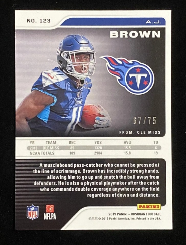 2019 Obsidian AJ Brown RC Electric Etch Purple Prizm #/75 RARE🔥 ...