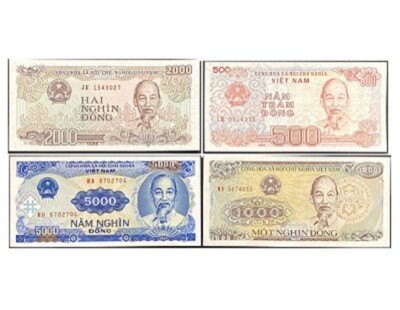 Vietnam Small Banknote Set - 4 Notes: 5000, 2000, 1000 and 500 VND ...