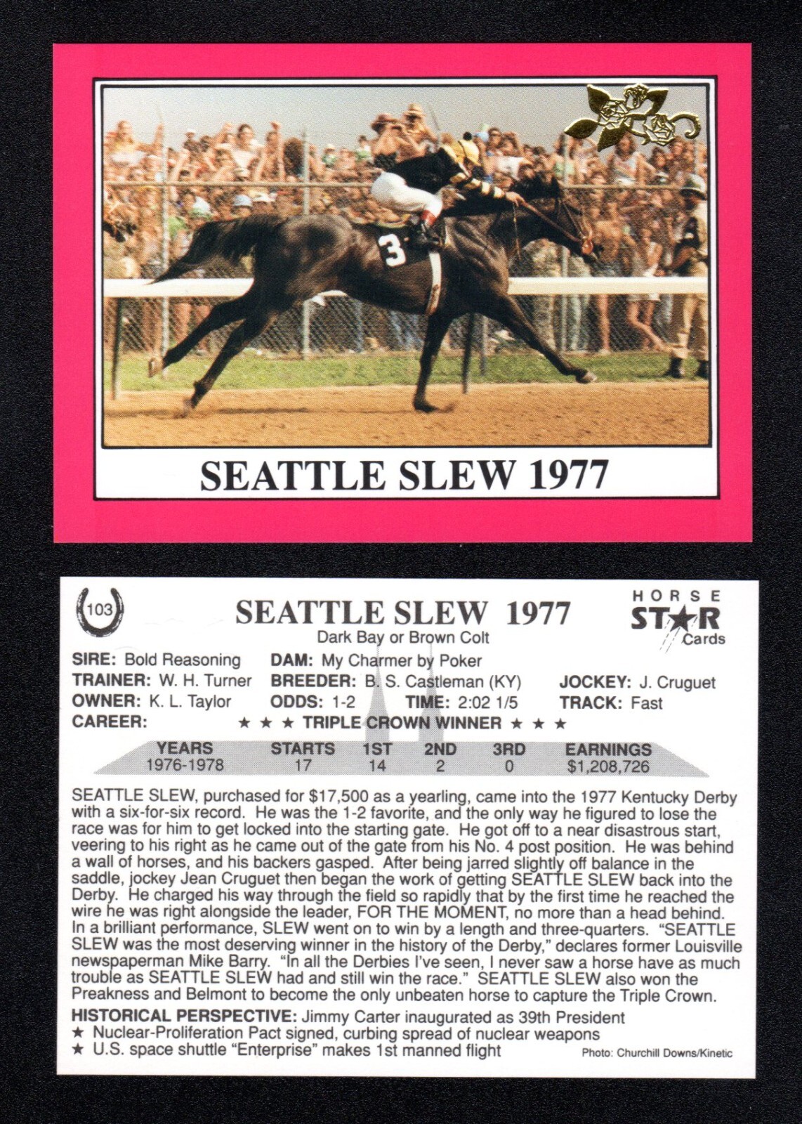Seattle Slew 1977 Kentucky Derby Winner 1990 Horse Star Cards Gold Foil ...