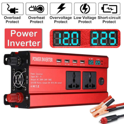6000W Car Converter Power Inverter DC 12V To AC 220V Invertor 4USB 2UK ...