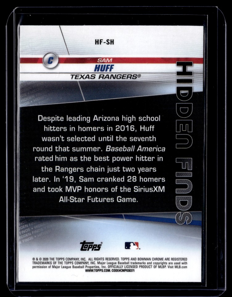 2020 Bowman Chrome Sam Huff Texas Rangers #HF-SH | eBay